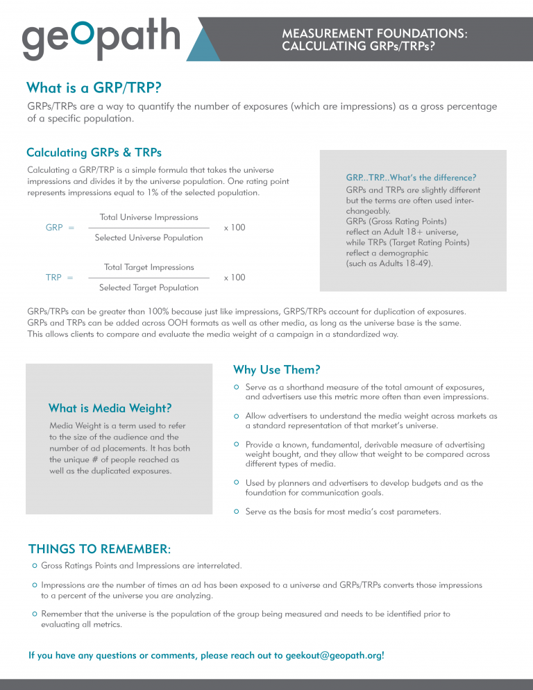 TRP And GRP – Do You Know The Difference? – Geopath Blog TRP And GRP – Do You Know The Difference? – Geopath Blog